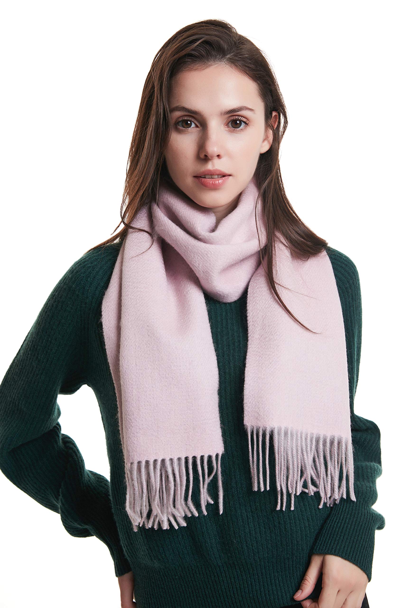 EURKEA 100% Cashmere 2024 Winter Scarf for Women, Fringed Edges, Warm & Soft, Lightweight, Gift Ready, Solid/Plaid/Two-Tone, Pink, Free Size