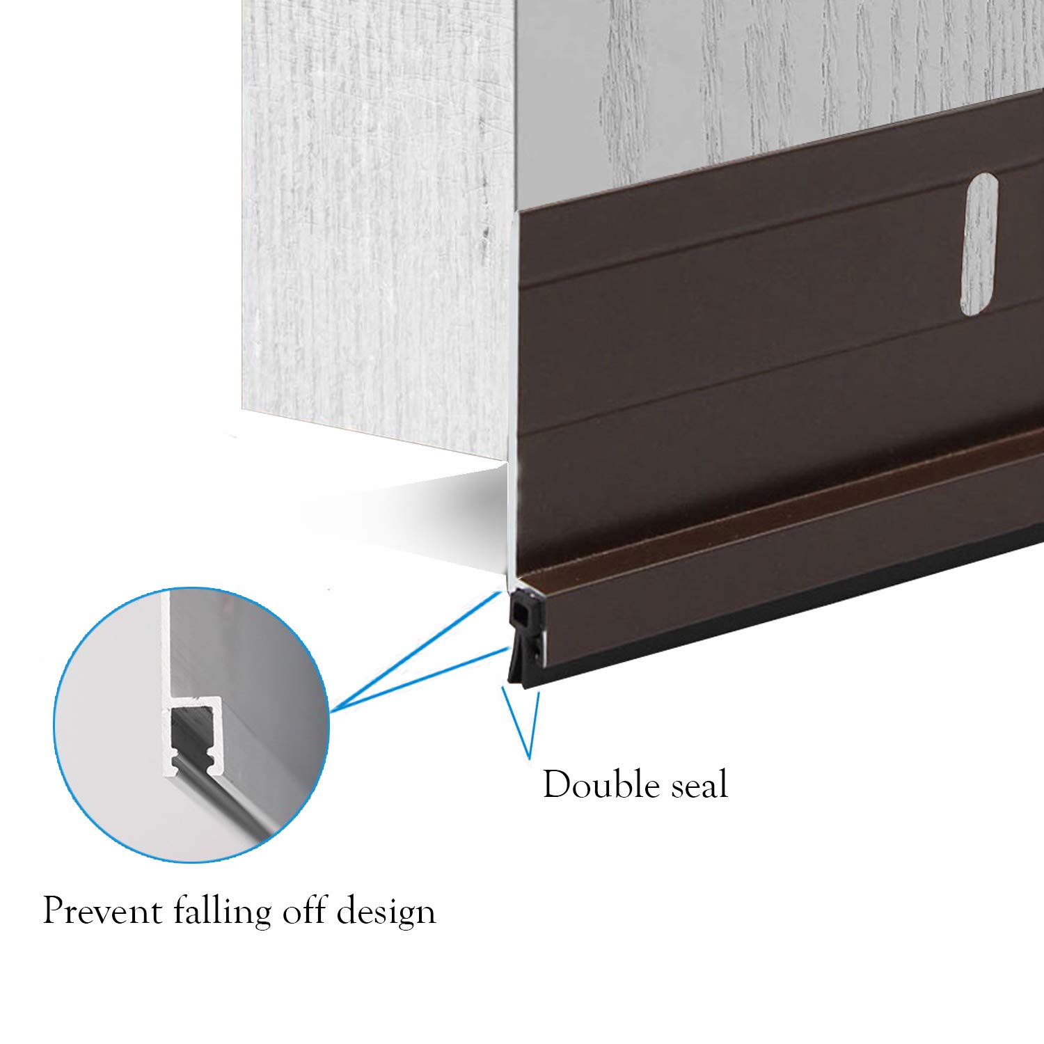 BAINING Metal Door Draft Stopper, 36 Inch Under Door Sweep Bottom Blocker with Rubber Seal Strip, Aluminum Sweeps for Home Doors Rodent Proof, Brown