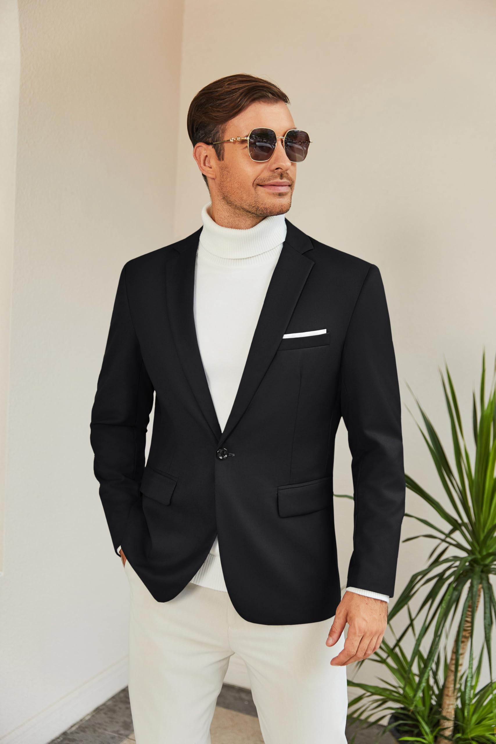 COOFANDY Men's Slim Fit Casual Blazers Lightweight Sport Coats One Button Suit Jackets Black
