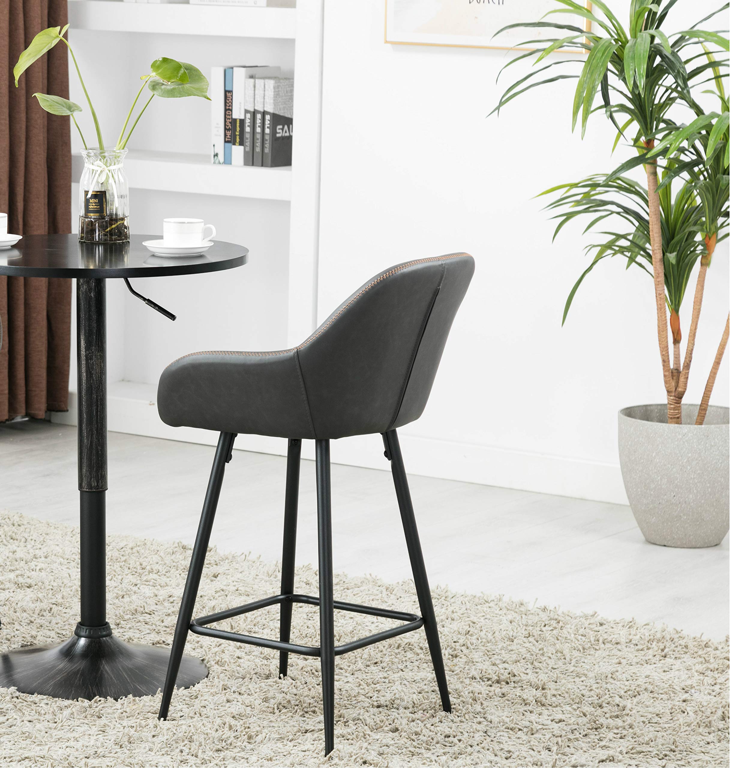 BTEXPERT Set of 2, 29 inch Bucket Upholstered Accent Dining Bar Chair, Vintage Gray Barstools (2) (5091H-2)