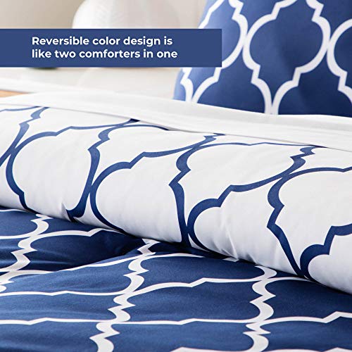 LINENSPA All Season Hypoallergenic Down Alternative Microfiber Comforter, Oversized Queen, Blue/White