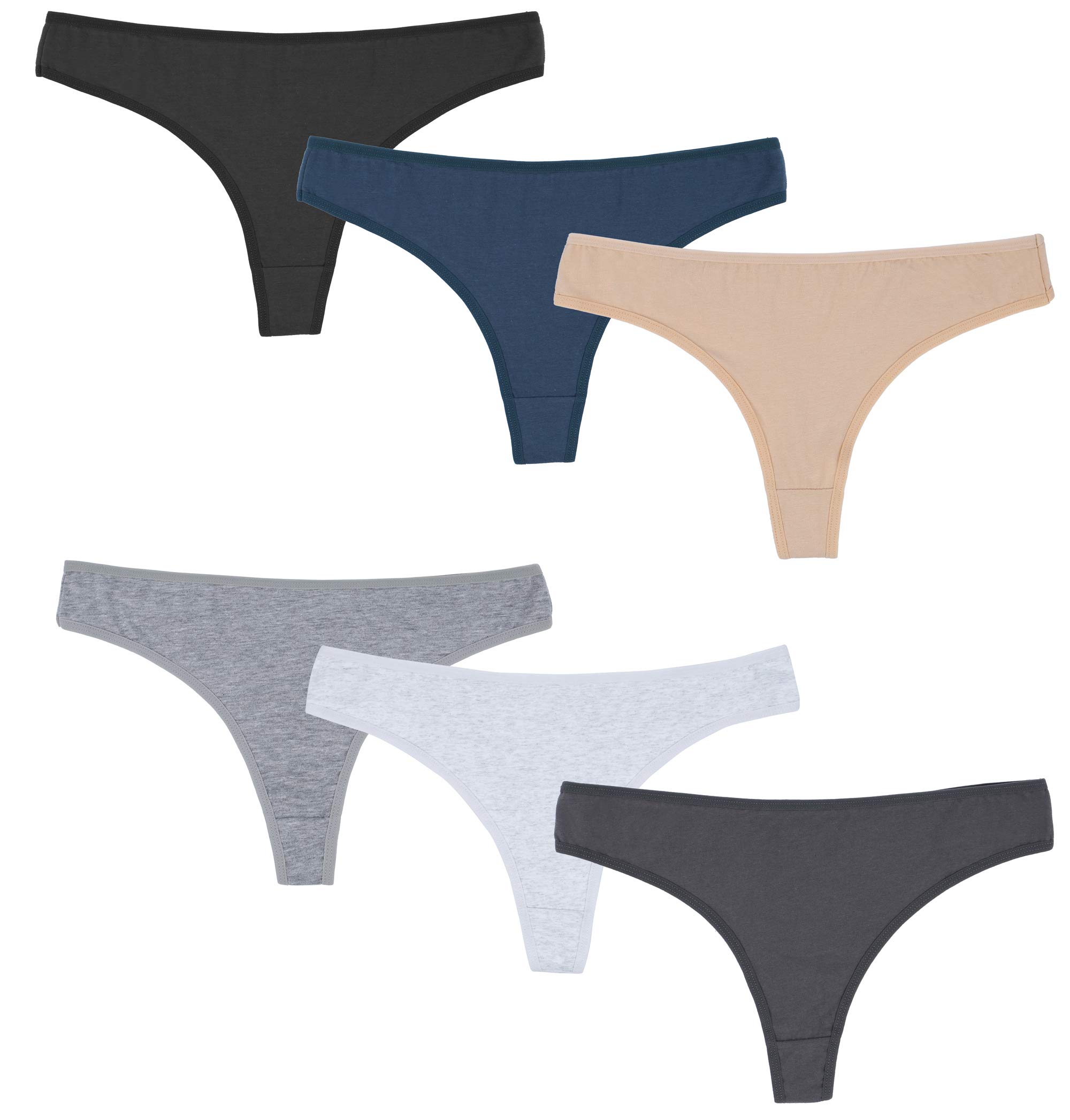 ELACUCOS 6 Pack Women's Thongs Cotton Breathable Panties Underwear Basics Large