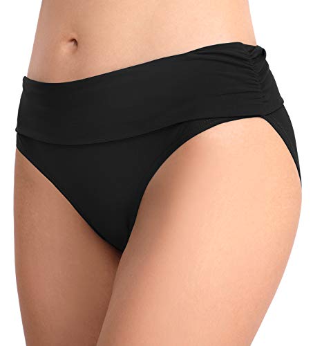 Vogueric Women's Bikini Bottoms Banded Swimsuit Bottom Full Coverage Ruched Swim Bottoms Moderate High Cut Bathing Suit Bottom Black Medium