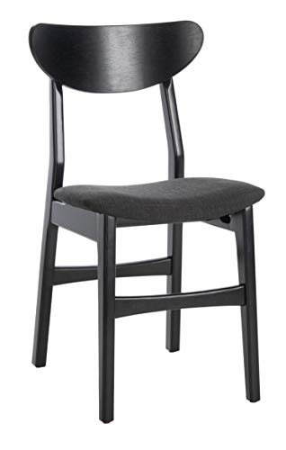 Safavieh Home Lucca Retro Black and Black Cushion Dining Chair, Set of 2, Wood