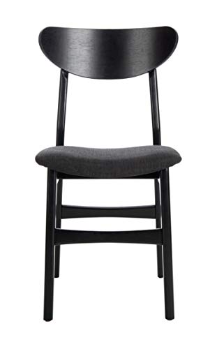 Safavieh Home Lucca Retro Black and Black Cushion Dining Chair, Set of 2, Wood