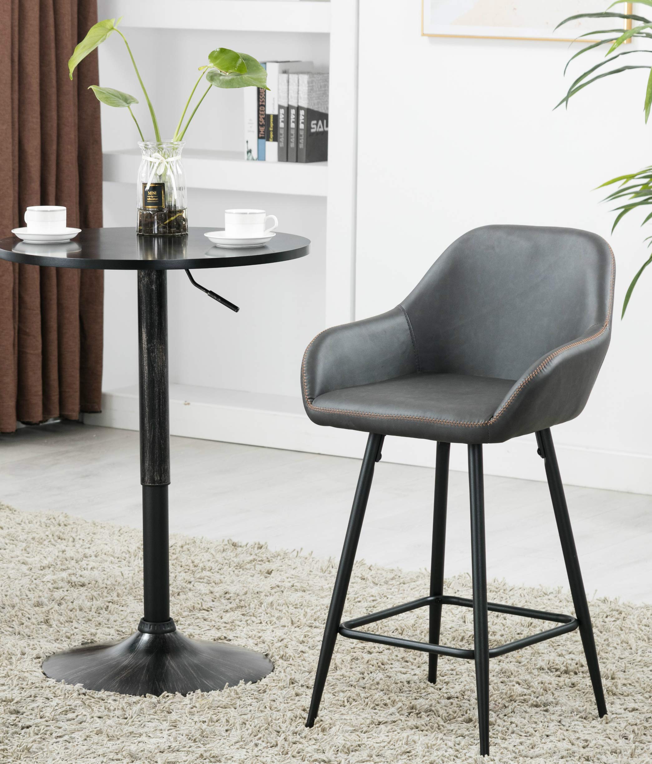 BTEXPERT Set of 2, 29 inch Bucket Upholstered Accent Dining Bar Chair, Vintage Gray Barstools (2) (5091H-2)