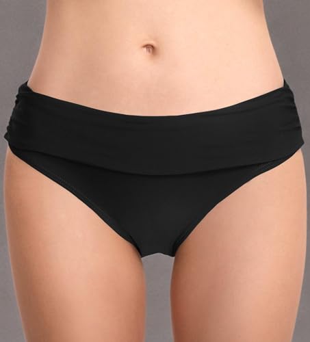 Vogueric Women's Bikini Bottoms Banded Swimsuit Bottom Full Coverage Ruched Swim Bottoms Moderate High Cut Bathing Suit Bottom Black Medium
