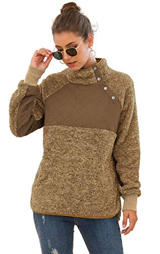 VIISHOW Womens Fashion Oversize Fluffy Fleece Sweatshirt Pullover Outwear With Pockets Brownish Yellow X-Small