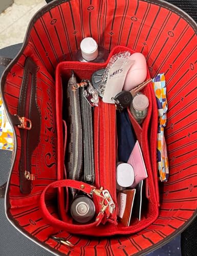Lmeison Purse Organizer Insert for Handbags, Tote Bag Organizer with Zipper, Purse Insert for Marc Jacobs, Neverfull Mm Speedy and More, Black, Medium