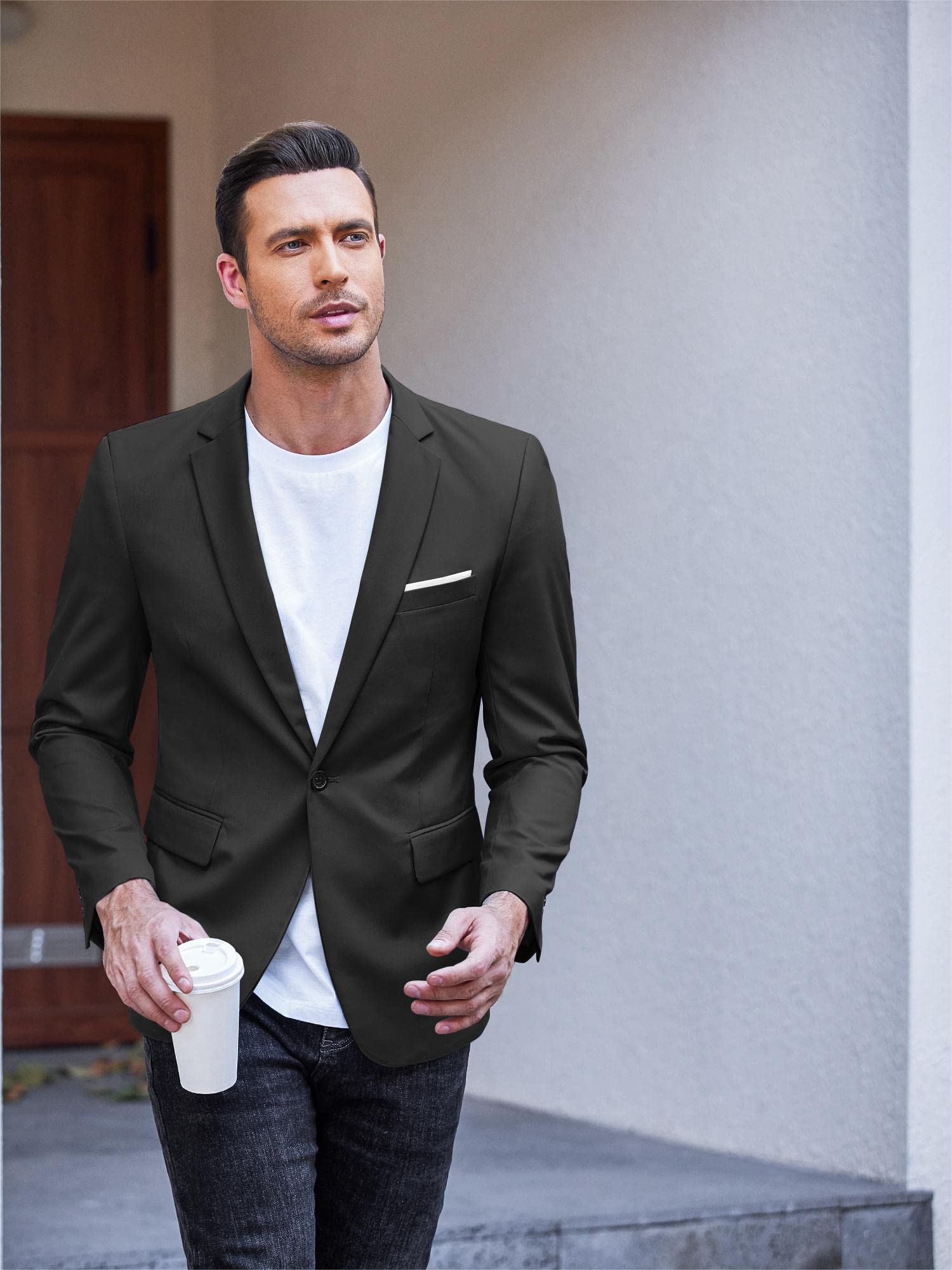 COOFANDY Men's Slim Fit Casual Blazers Lightweight Sport Coats One Button Suit Jackets Black