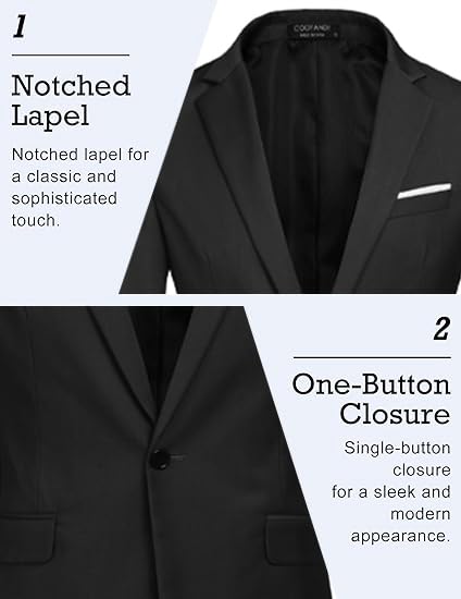 COOFANDY Men's Slim Fit Casual Blazers Lightweight Sport Coats One Button Suit Jackets Black