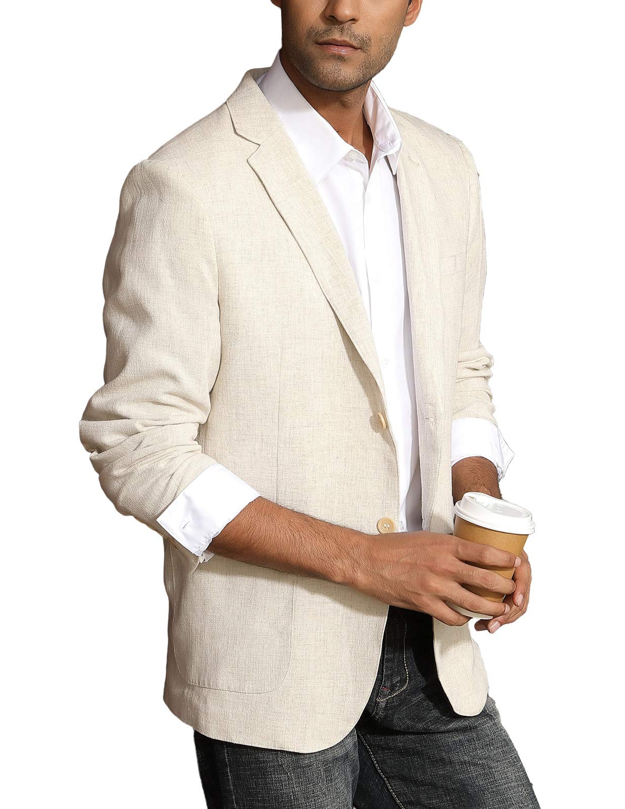 Mens Blazer Jacket Two Button Casual Sport Coat Lightweight Dress Blazer Fashion A-Khaki
