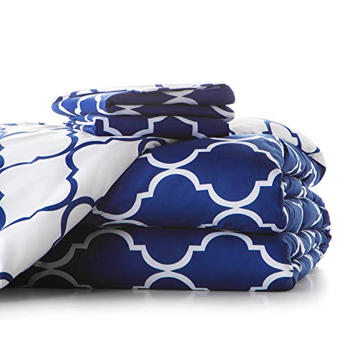 LINENSPA All Season Hypoallergenic Down Alternative Microfiber Comforter, Oversized Queen, Blue/White