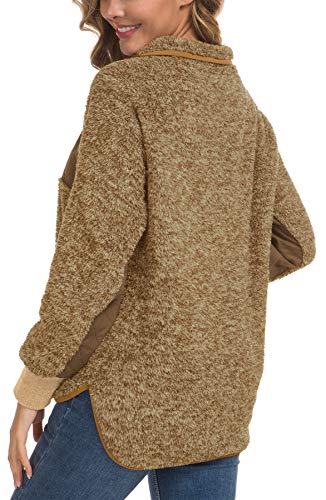 VIISHOW Womens Fashion Oversize Fluffy Fleece Sweatshirt Pullover Outwear With Pockets Brownish Yellow X-Small