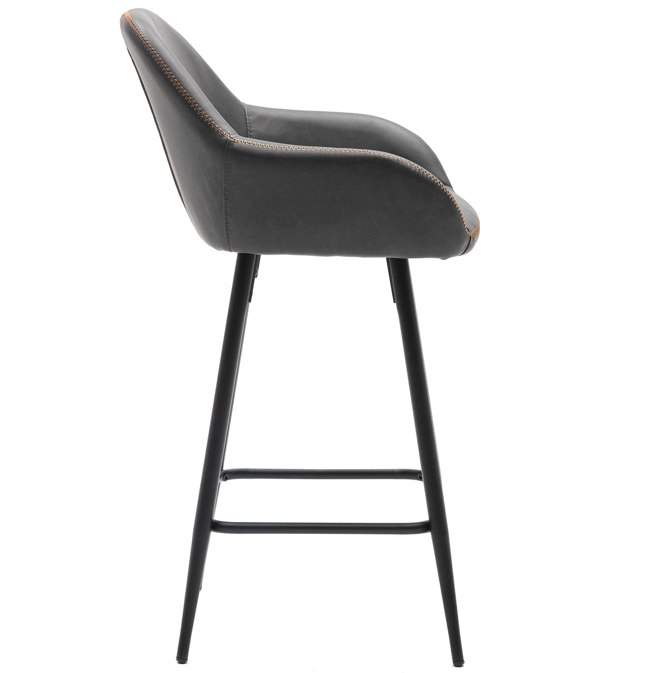 BTEXPERT Set of 2, 29 inch Bucket Upholstered Accent Dining Bar Chair, Vintage Gray Barstools (2) (5091H-2)