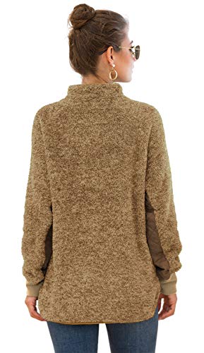 VIISHOW Womens Fashion Oversize Fluffy Fleece Sweatshirt Pullover Outwear With Pockets Brownish Yellow X-Small
