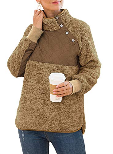 VIISHOW Womens Fashion Oversize Fluffy Fleece Sweatshirt Pullover Outwear With Pockets Brownish Yellow X-Small