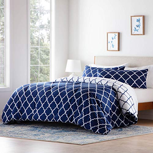 LINENSPA All Season Hypoallergenic Down Alternative Microfiber Comforter, Oversized Queen, Blue/White