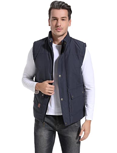 Flygo Men's Winter Warm Outdoor Padded Puffer Vest Thick Fleece Lined Sleeveless Jacket (Blue 2XL)