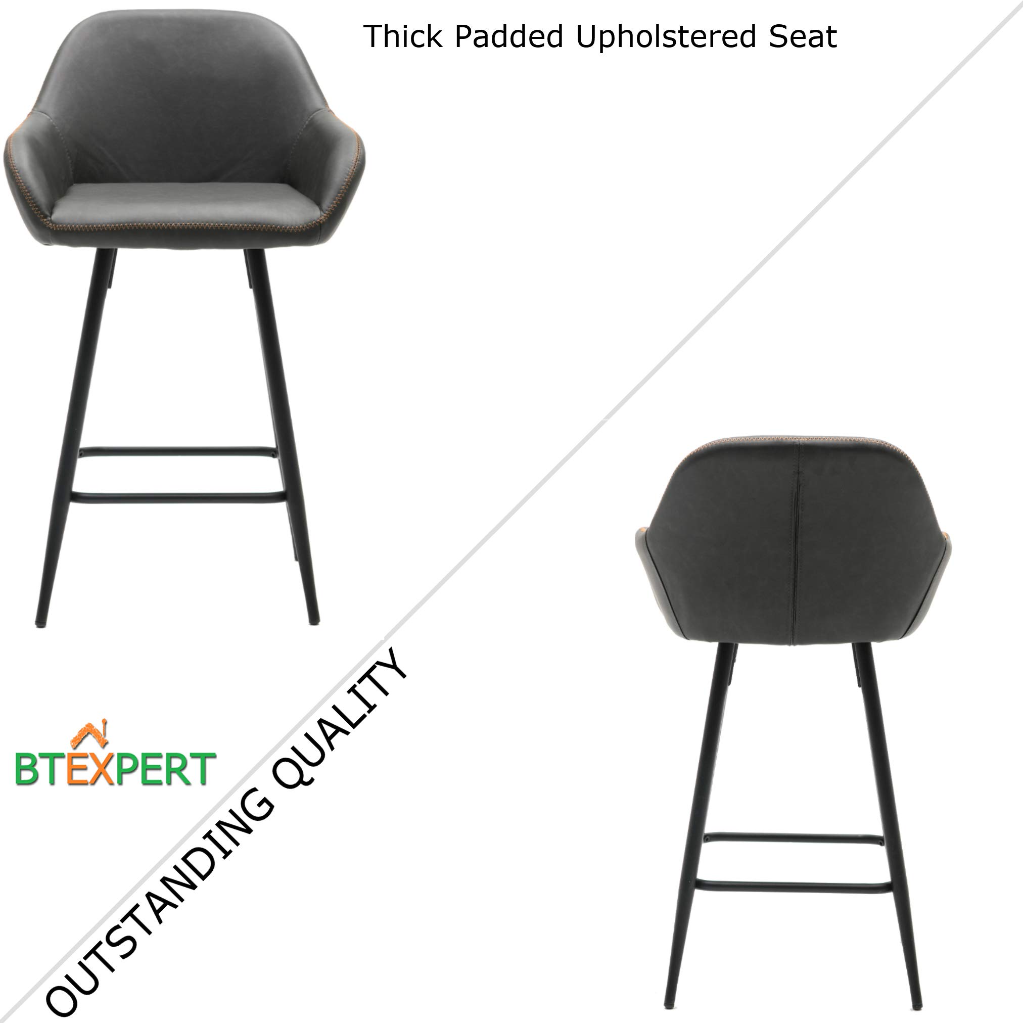 BTEXPERT Set of 2, 29 inch Bucket Upholstered Accent Dining Bar Chair, Vintage Gray Barstools (2) (5091H-2)
