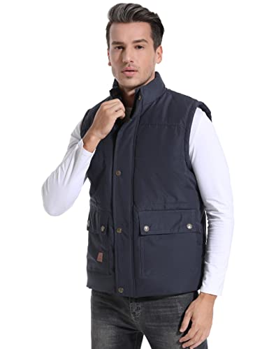 Flygo Men's Winter Warm Outdoor Padded Puffer Vest Thick Fleece Lined Sleeveless Jacket (Blue 2XL)