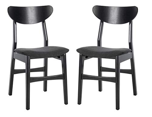 Safavieh Home Lucca Retro Black and Black Cushion Dining Chair, Set of 2, Wood