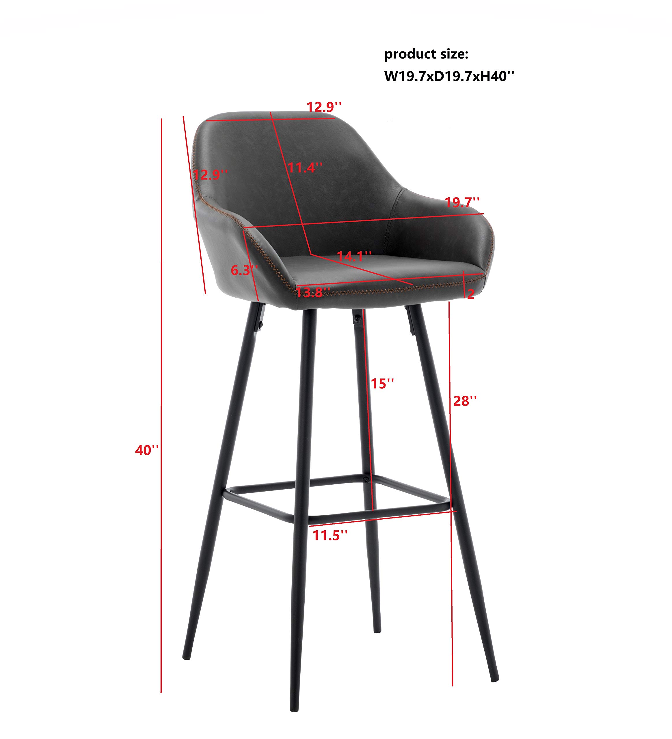 BTEXPERT Set of 2, 29 inch Bucket Upholstered Accent Dining Bar Chair, Vintage Gray Barstools (2) (5091H-2)