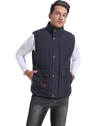 Flygo Men's Winter Warm Outdoor Padded Puffer Vest Thick Fleece Lined Sleeveless Jacket (Blue 2XL)