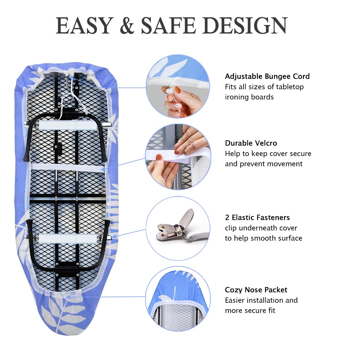 SheeChung 12.5 x 32 Inch Mini Ironing Board Cover - with 100% Cotton Iron Cover and Extra Thick Pad,Resists Scorching and Staining,Fits for Small Tabletop Ironing Board (Ironing Board Not Included)