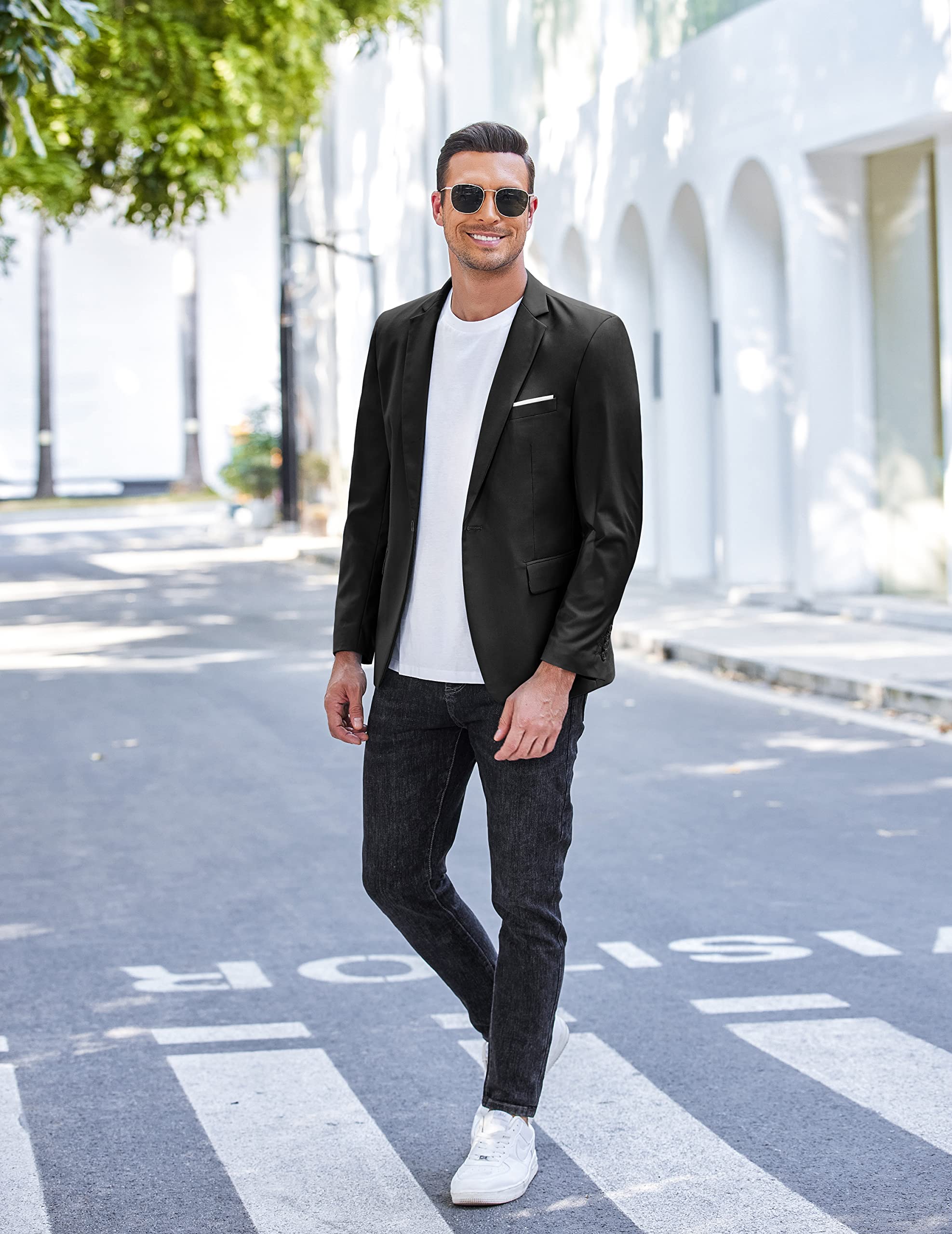 COOFANDY Men's Slim Fit Casual Blazers Lightweight Sport Coats One Button Suit Jackets Black