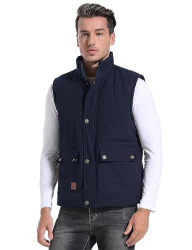 Flygo Men's Winter Warm Outdoor Padded Puffer Vest Thick Fleece Lined Sleeveless Jacket (Blue 2XL)