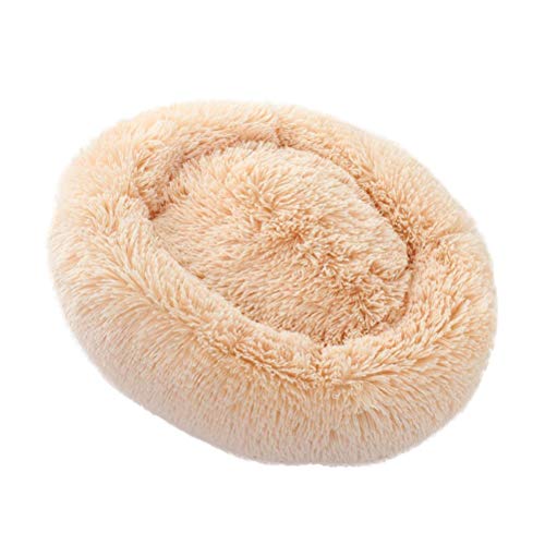 balacoo Luxury Fur Donut Cuddler Round Cat and Dog Cushion Bed Self-Warming and Cozy for Improved Sleep (Small Size, Beige)