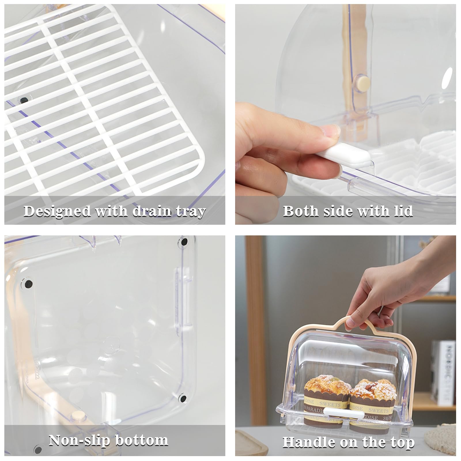 MineDecor 3-in-1 Acrylic Cake Carrier with Stand and Lids 2 Layer Cake Plate with Dome Cover Clear Cake Holder for Cupcakes Chips Fruits Vegetable Salads Bowl