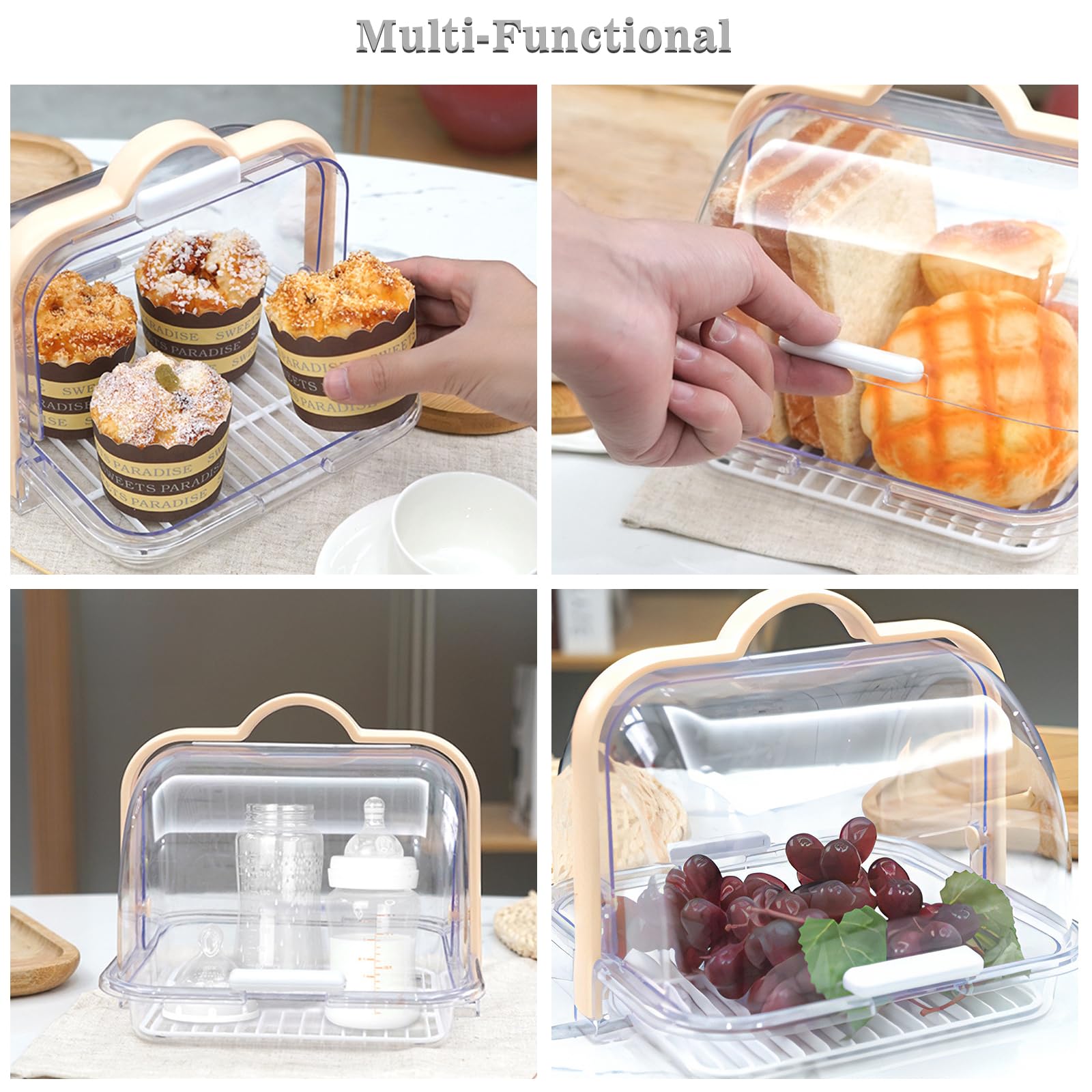 MineDecor 3-in-1 Acrylic Cake Carrier with Stand and Lids 2 Layer Cake Plate with Dome Cover Clear Cake Holder for Cupcakes Chips Fruits Vegetable Salads Bowl