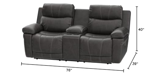 Signature Design by Ashley Erlangen Faux Leather Power Reclining Loveseat with Console, Gray