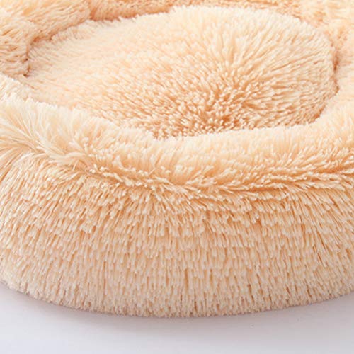 balacoo Luxury Fur Donut Cuddler Round Cat and Dog Cushion Bed Self-Warming and Cozy for Improved Sleep (Small Size, Beige)