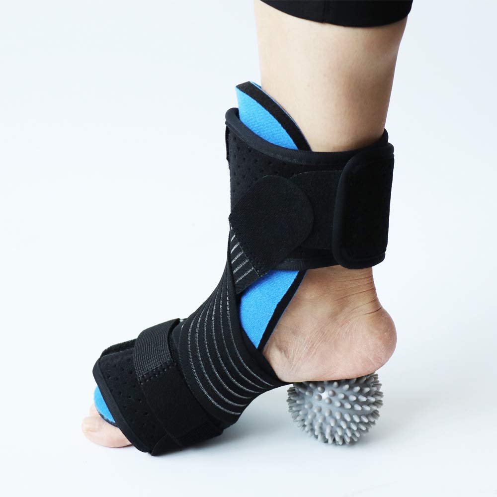 MHKGIOA Plantar Fasciitis Night Splint - Foot Drop Brace Splint with Spiky Massage Ball for Ankle Sprain,Achilles Tendinitis & Pain Relief