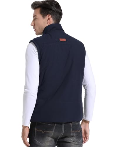 Flygo Men's Winter Warm Outdoor Padded Puffer Vest Thick Fleece Lined Sleeveless Jacket (Blue 2XL)