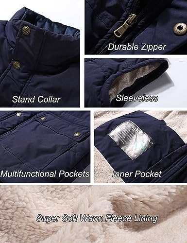 Flygo Men's Winter Warm Outdoor Padded Puffer Vest Thick Fleece Lined Sleeveless Jacket (Blue 2XL)