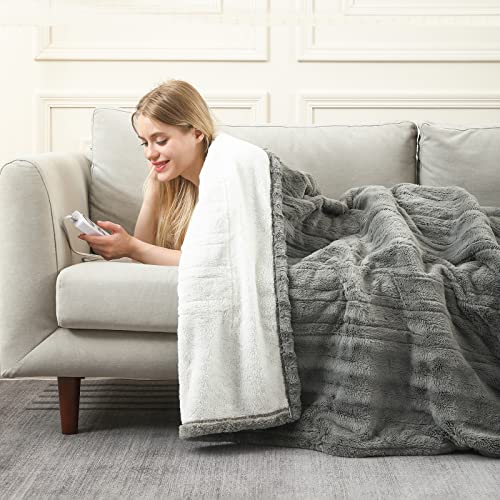 HOMLYNS Electric Heated Blanket Twin Size with 1-12hrs Timer Auto-Off &10 Heating Levels,Faux Fur & Sherpa Heating Blanket ETL Certified Machine Washable (62βx84β,Grey)