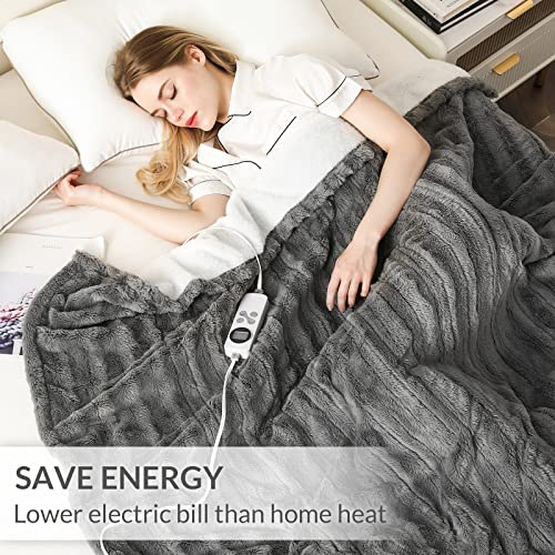HOMLYNS Electric Heated Blanket Twin Size with 1-12hrs Timer Auto-Off &10 Heating Levels,Faux Fur & Sherpa Heating Blanket ETL Certified Machine Washable (62βx84β,Grey)