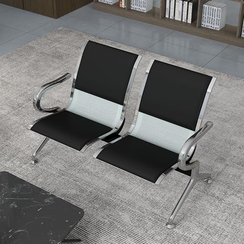 Kinsuite 2-Seat Waiting Room Reception Chair with Arms Office Guest Chairs & Reception Chairs PU Leather for Airport Office Bank Hospital Seat Bench