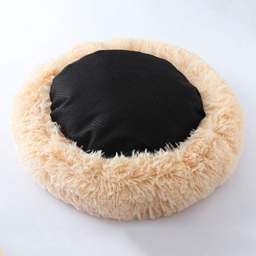 balacoo Luxury Fur Donut Cuddler Round Cat and Dog Cushion Bed Self-Warming and Cozy for Improved Sleep (Small Size, Beige)