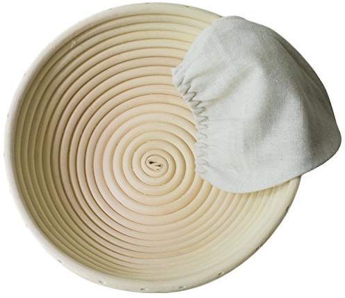 eoocvt 5.1 inch Round Banneton Brotform Bread Dough Proofing Rising Rattan Handmade Basket with Linen Liner Cloth - 13 x 6cm