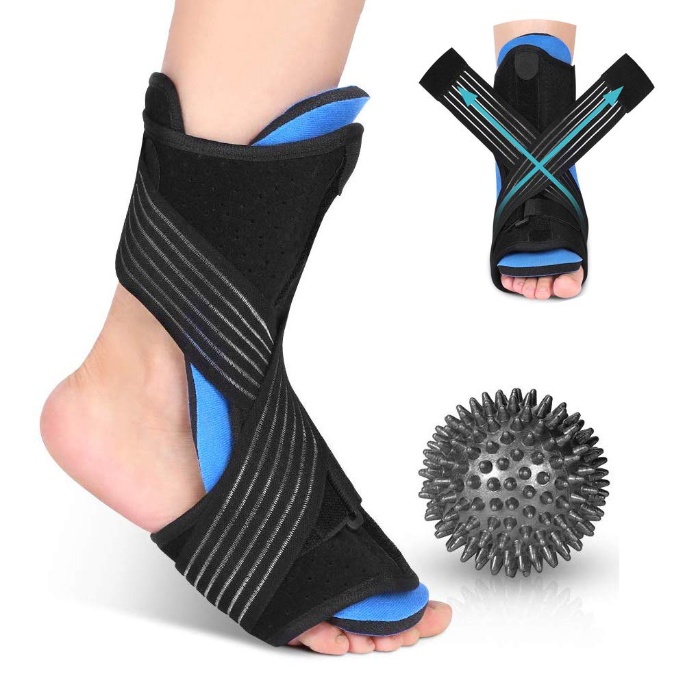 MHKGIOA Plantar Fasciitis Night Splint - Foot Drop Brace Splint with Spiky Massage Ball for Ankle Sprain,Achilles Tendinitis & Pain Relief