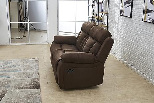 Betsy Furniture Microfiber Fabric Recliner Loveseat in Brown, Pillow Top Backrest and Armrests 8005 (1, Loveseat)
