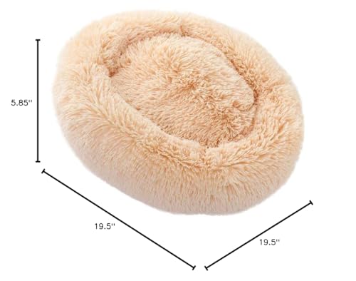 balacoo Luxury Fur Donut Cuddler Round Cat and Dog Cushion Bed Self-Warming and Cozy for Improved Sleep (Small Size, Beige)