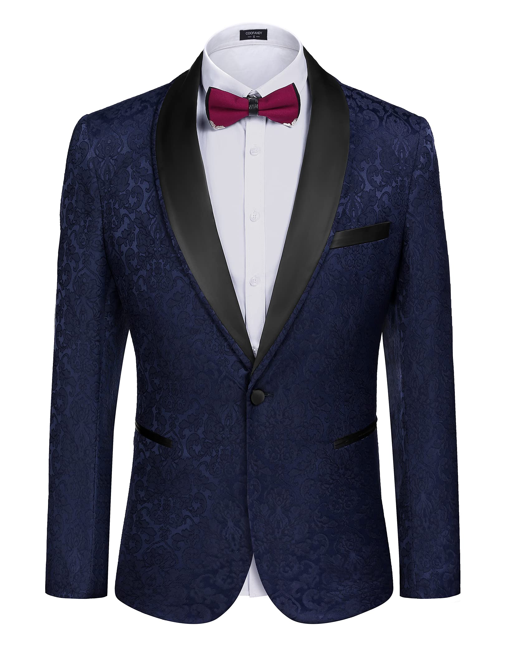 COOFANDY Men's Floral Tuxedo Suit Jacket Dinner Jacket Party Prom Wedding Blazer Jackets Navy Blue