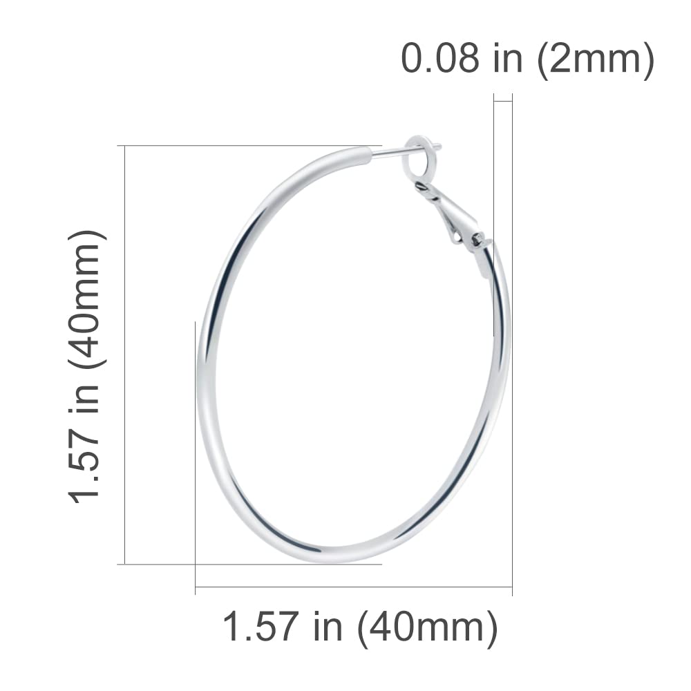 Rugewelry 925 Sterling Silver Hoop Earrings,18K White Gold Plated Polished Rounded Hoop Earrings For Women