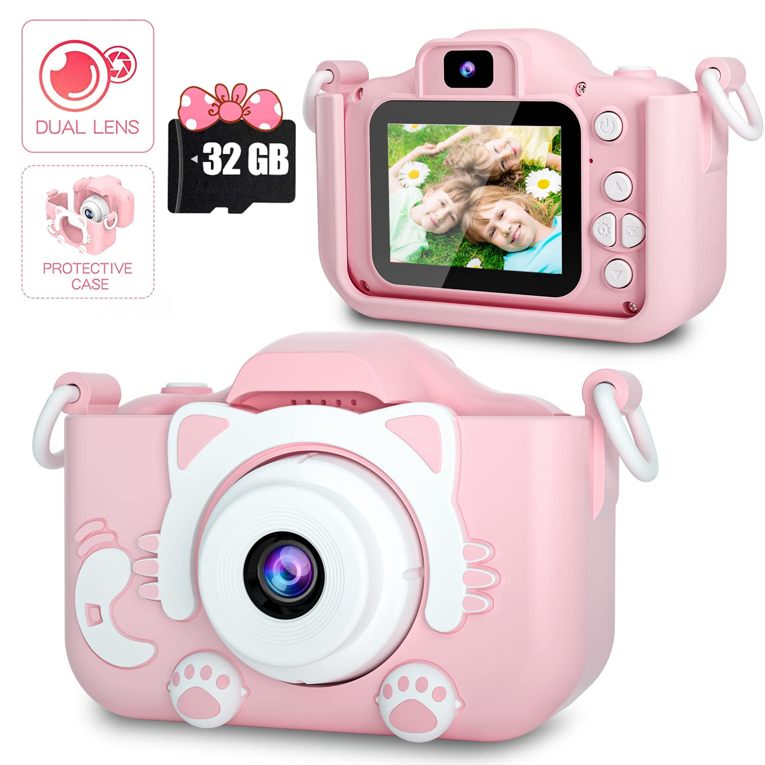 Kids Camera for Girls/Boys, 3-9 Year Old Toys for Girls/Boys, Christmas Birthday Gift for Age 6-9 Girls/Boys Kids Digital Dual Camera, Selfie Camera for Kids, 32GB Memory Card